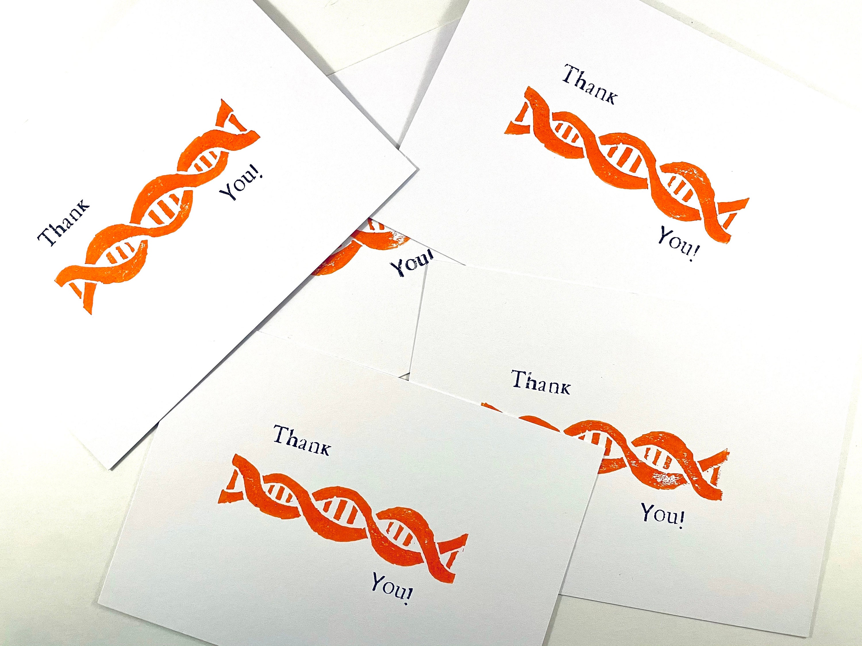 DNA Handmade Block-printed Thank You Card // Set of 5 // Notecard or ...