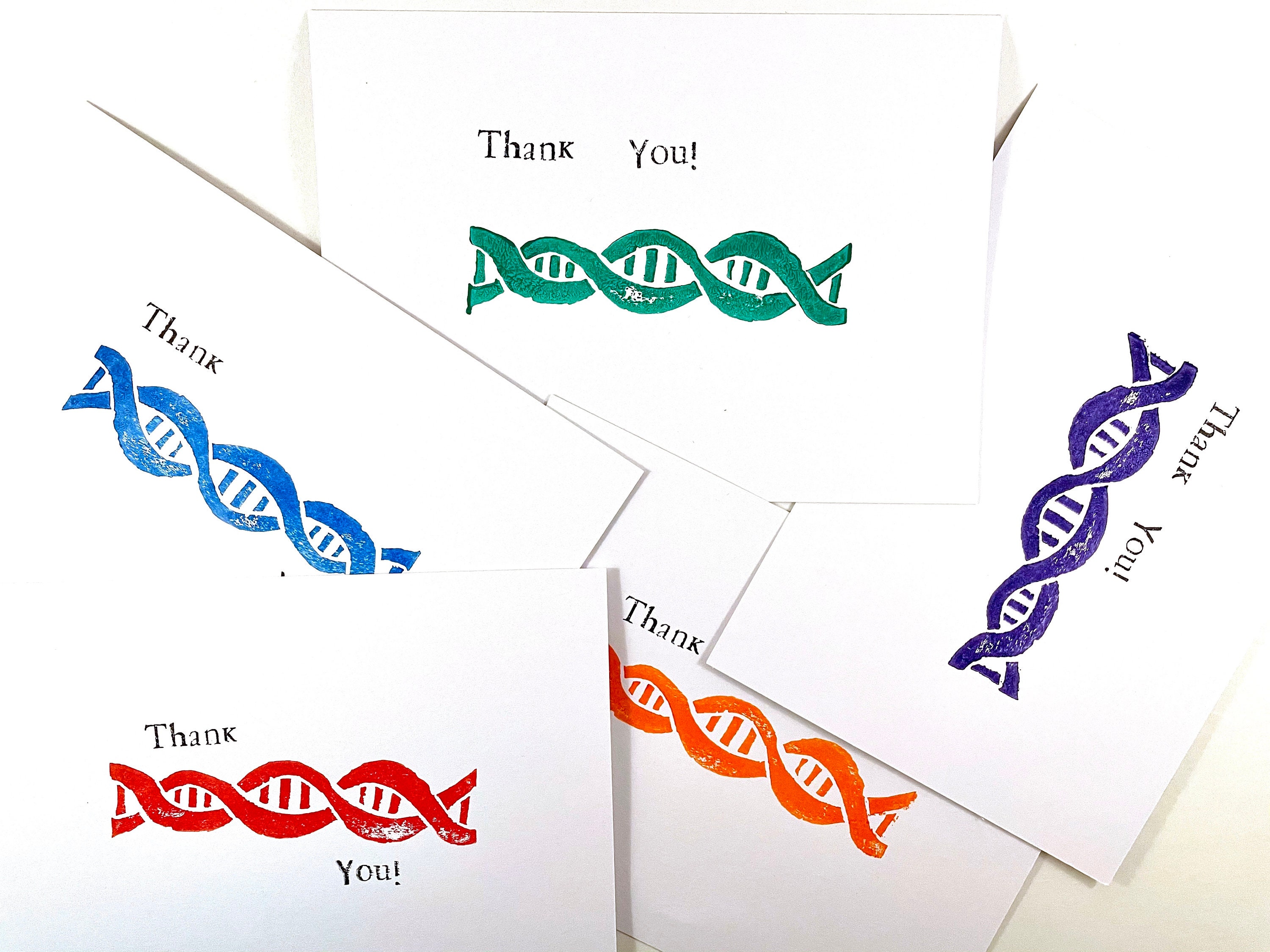 DNA Handmade Block-printed Thank You Card // Set of 5 // Notecard or ...