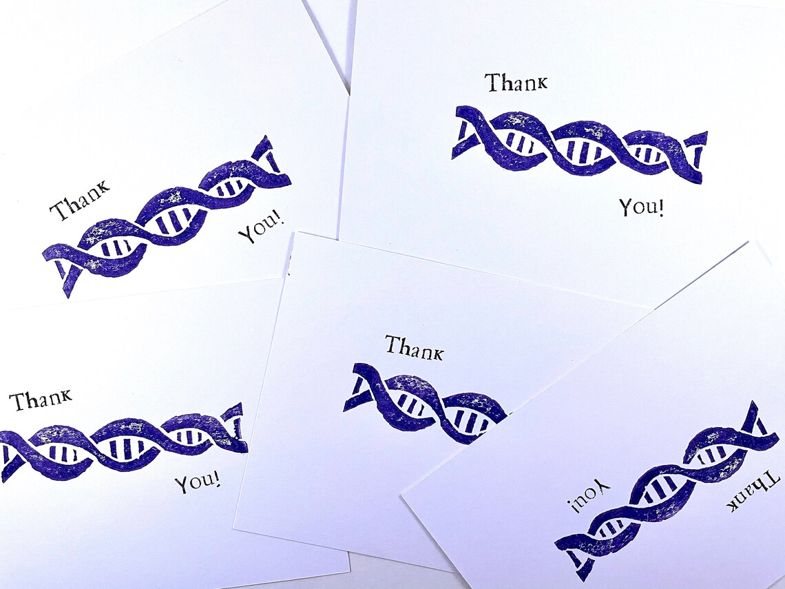 DNA Handmade Block-printed Thank You Card // Set of 5 // | Etsy