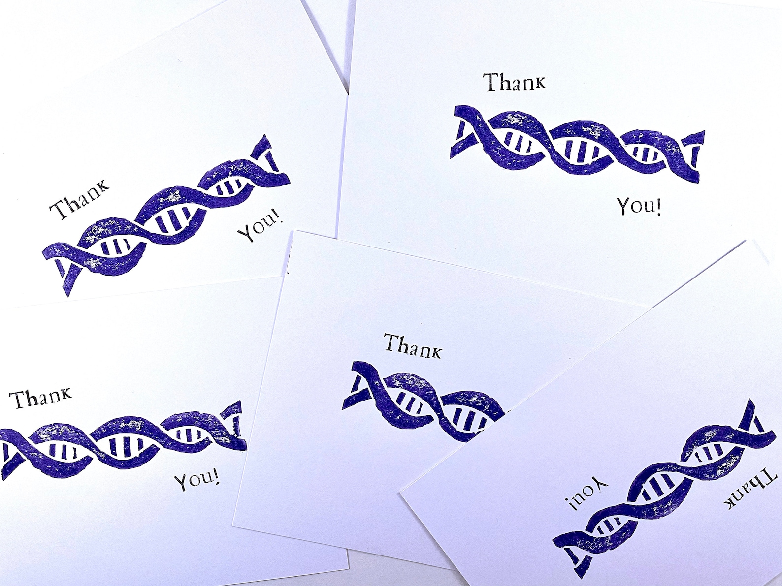 DNA Handmade Block-printed Thank You Card // Set of 5 // | Etsy