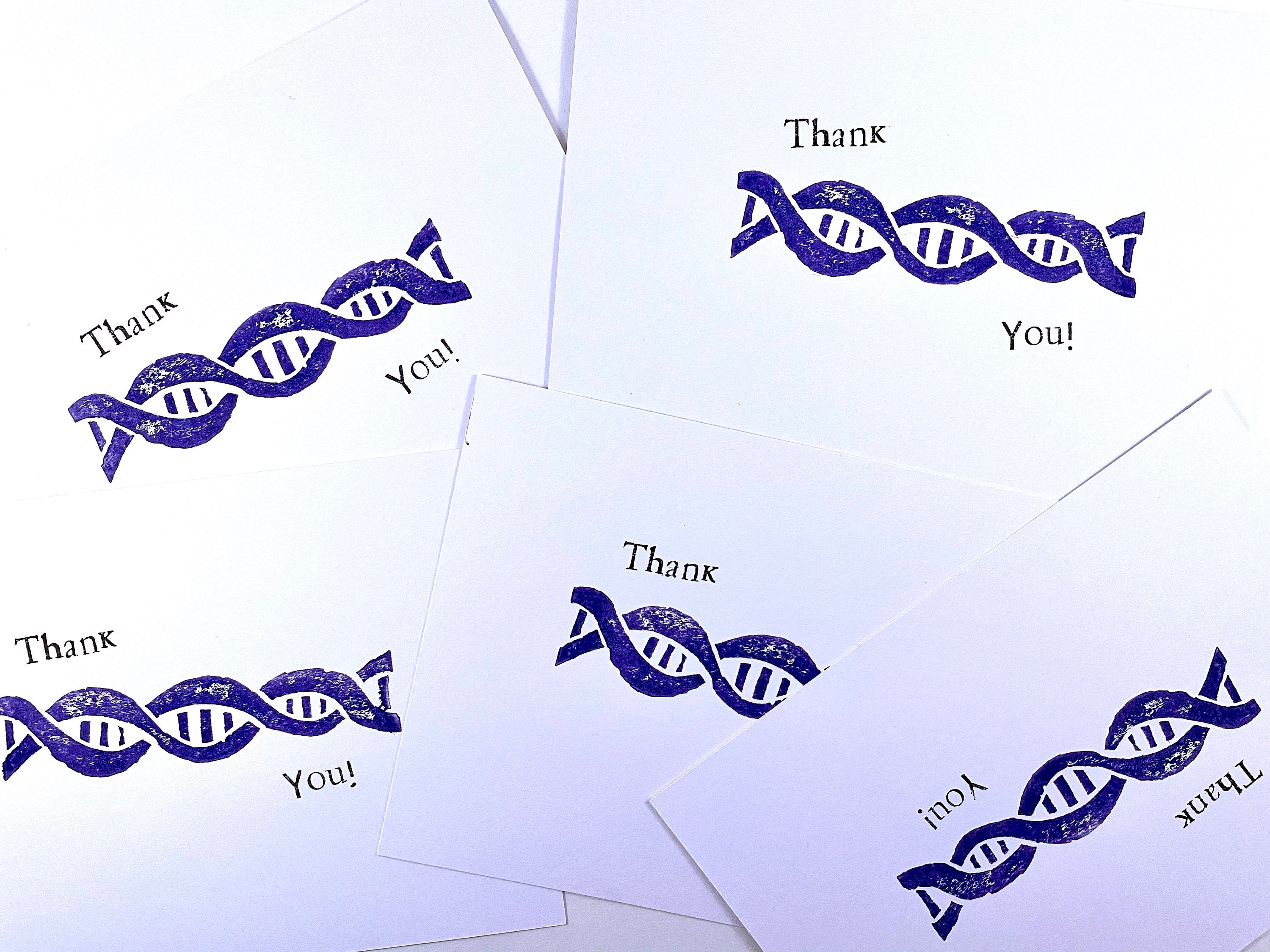 DNA Handmade Block-printed Thank You Card // Set of 5 // Notecard or ...