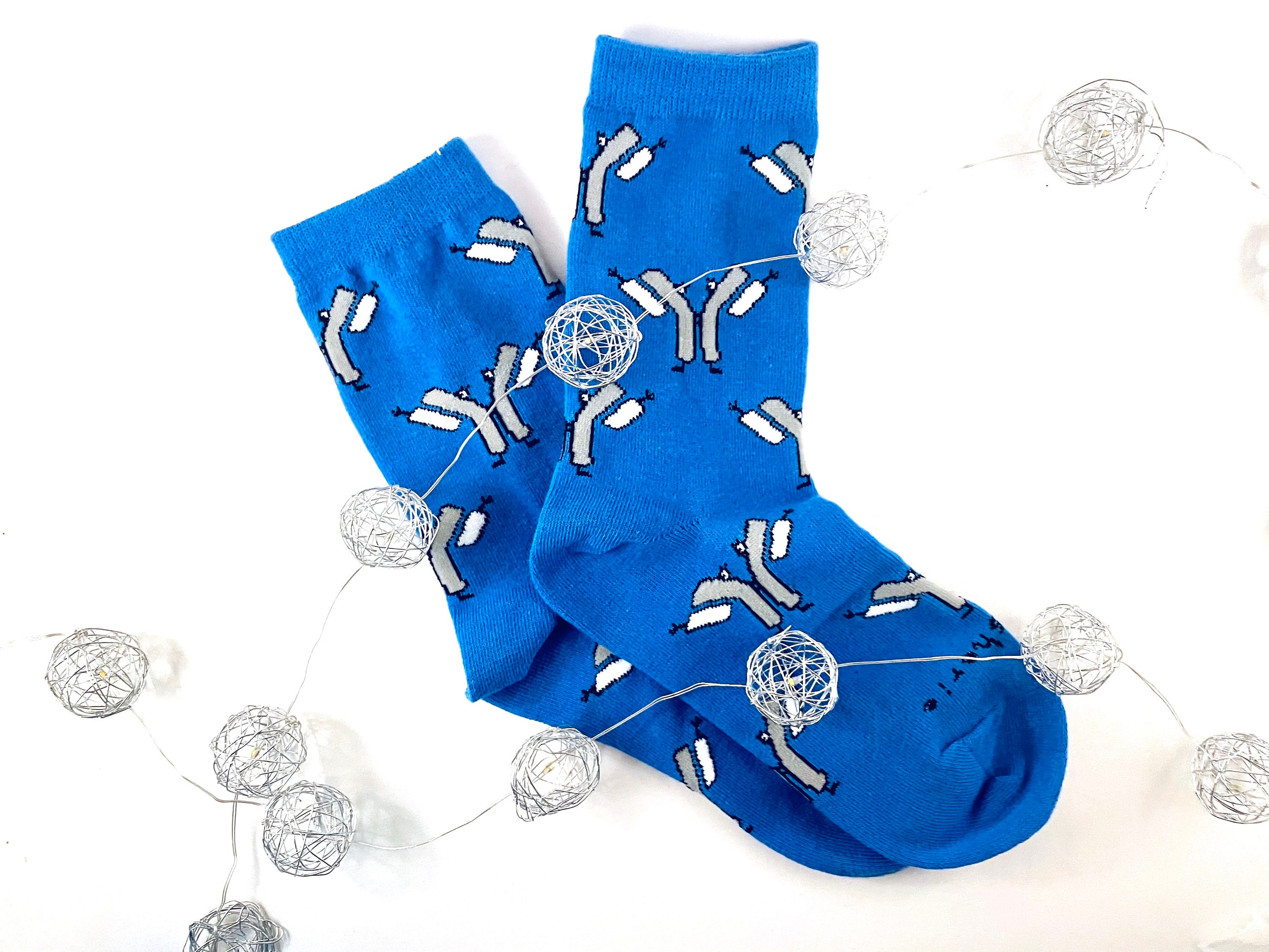 Cute Antibody Socks in Blue // Jacquard Science Socks for Women Size S ...