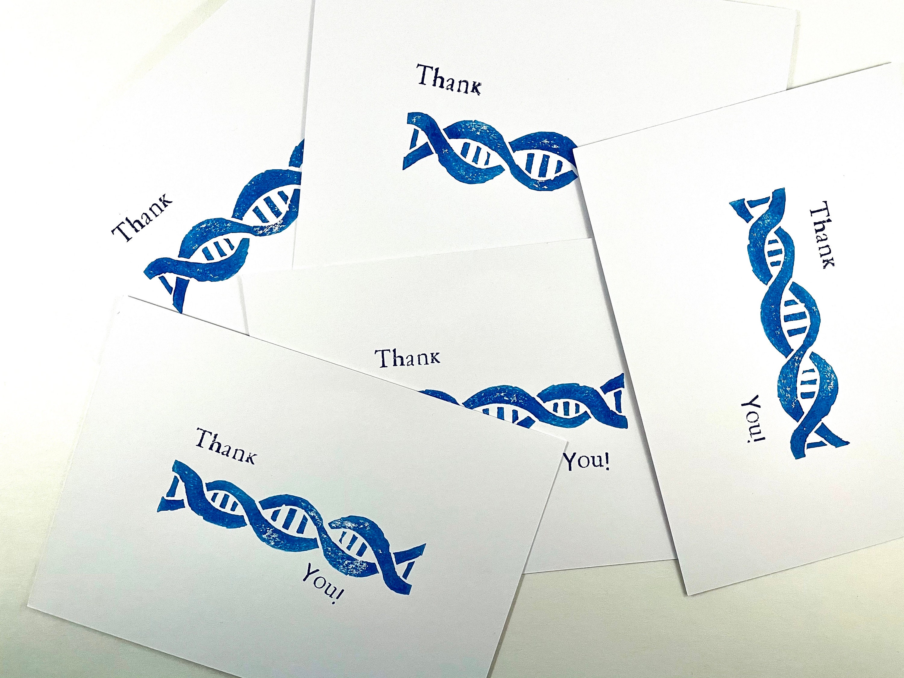 DNA Handmade Block-printed Thank You Card // Set of 5 // Notecard or ...