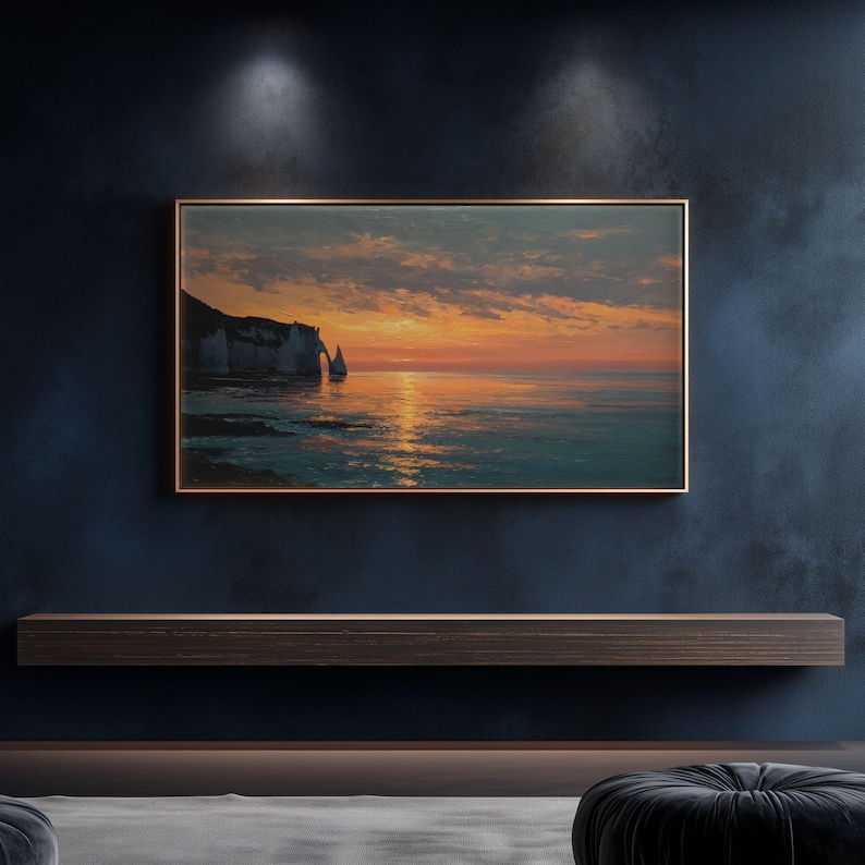 Coastal Cliff Sunset Samsung Frame TV Art | Impasto Ocean Oil Painting ...