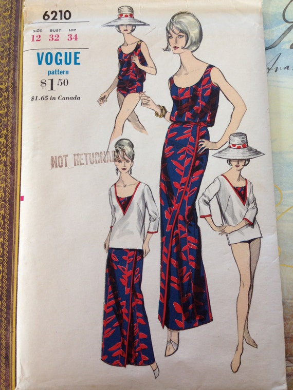 Sewing Pattern Vogue 6210 dated 1964 bathing suit and coverup | Etsy