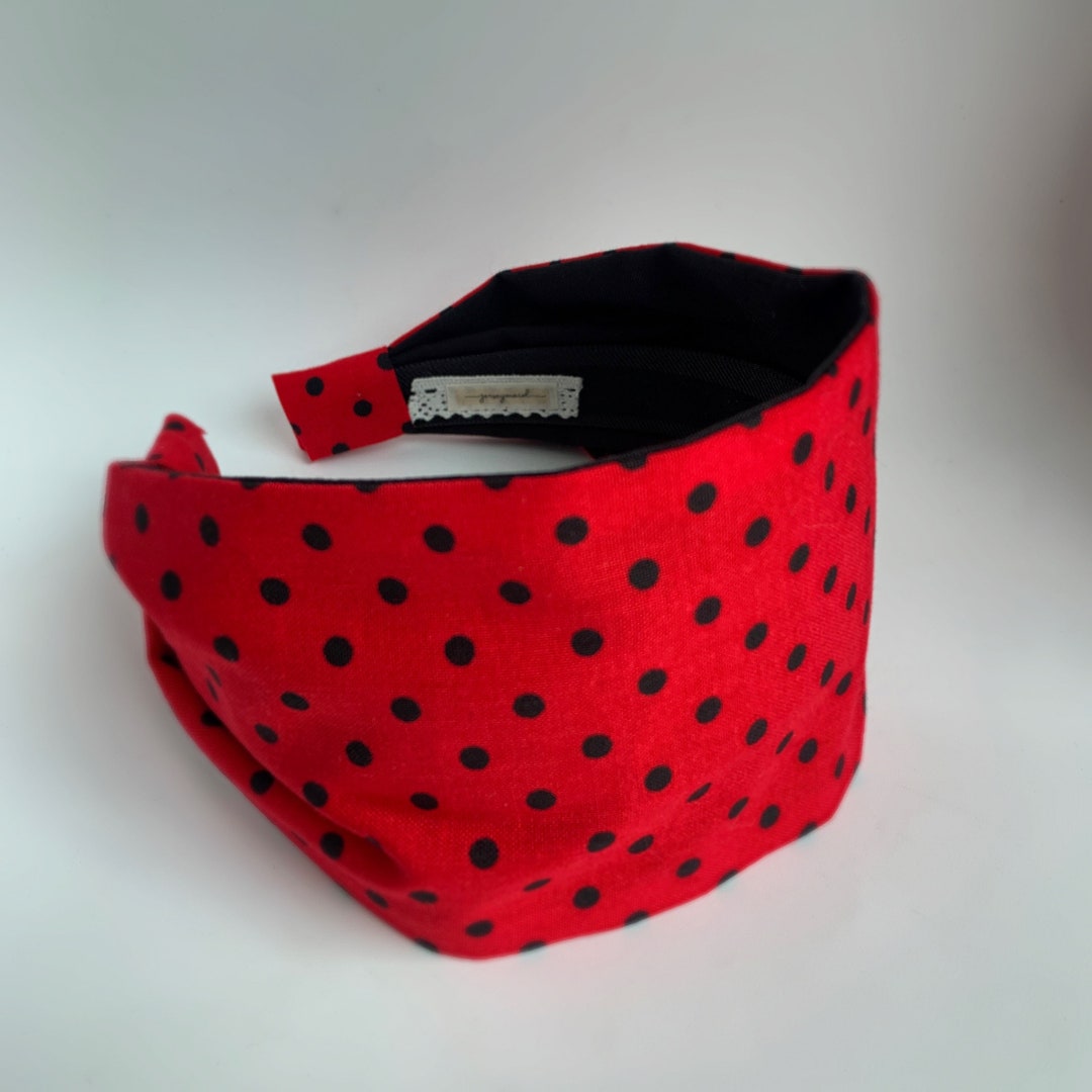 Red Polka Dot Headband Polka Dots Hairband Fabric Red With Black Polka ...