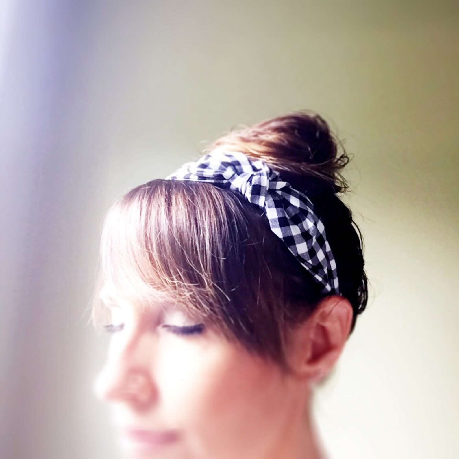 Black & White Gingham Headband Narrow Headbands for Women Side - Etsy