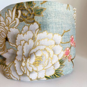 Wide Japanese Headband for Women - Elegant Blue Peony Floral Turban ...