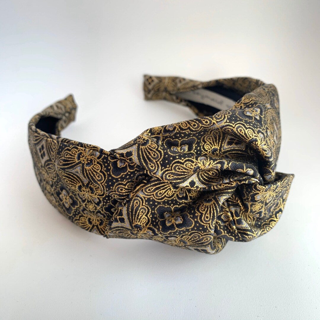 Metallic Gold Japanese Headband: Black & Gold Top Knot Turban - Etsy