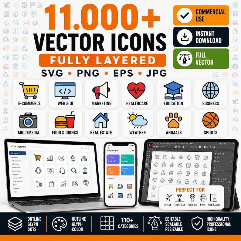 11000+ Vector Icons Bundle | Cricut, Laser Cut, Web, App Graphics (svg ...