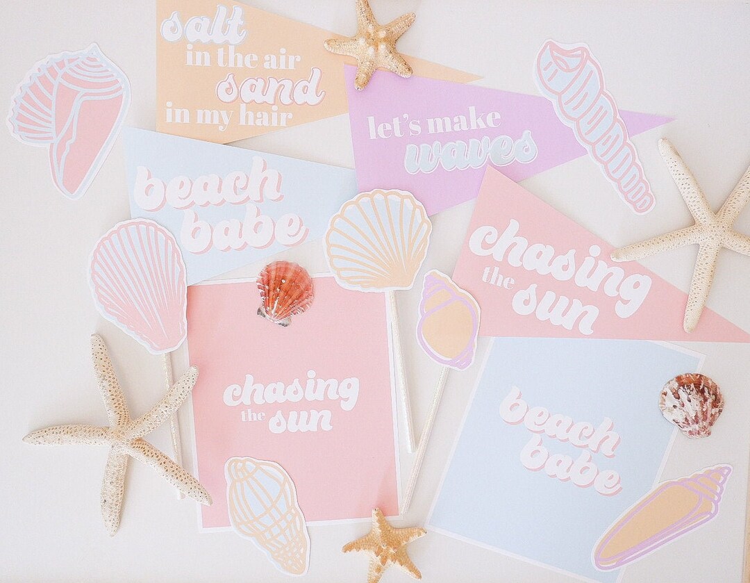 Summer Beach Theme Printables, Pennant Flags, Seashells, Beach Babe ...