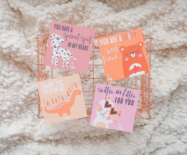 Printable Animal Valentine Cards, Smitten as A Kitten, Thanks for Being ...