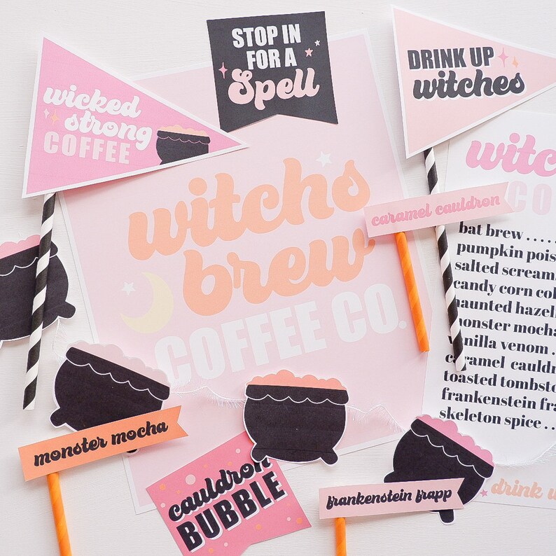 Witch's Brew Coffee Co. Printable Set, Spooky Cute, Play Kitchen Cafe ...