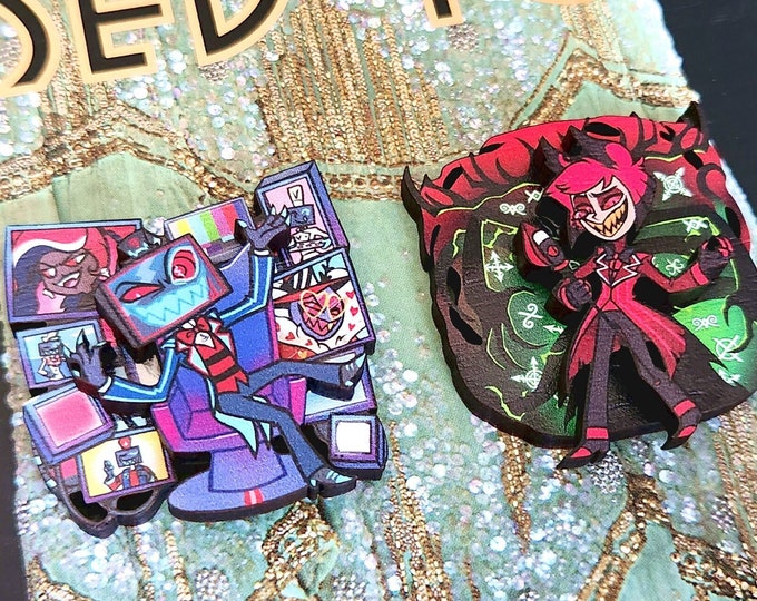 Hazbin Hotel Vox and Alastor 1.5" Multidimensional Wood Pins - Etsy