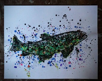 Trout Ink Drawing - Etsy