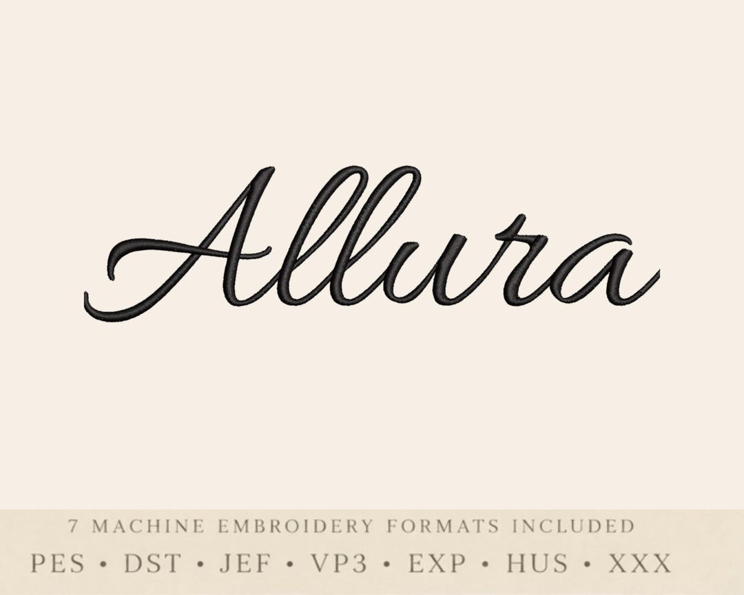 Allura Embroidery Font | Elegant Script Alphabet Pes Dst Jef Vp3 Luxury ...