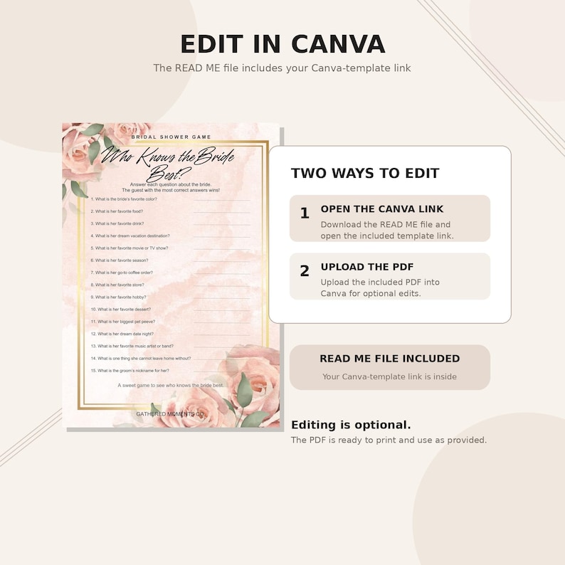 Floral Bridal Shower Game, Who Knows Bride Quiz, Blush Watercolor ...