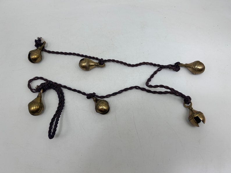 6 Vintage Brass Bells on Cord, 2 Inches Long, Garland, Christmas ...