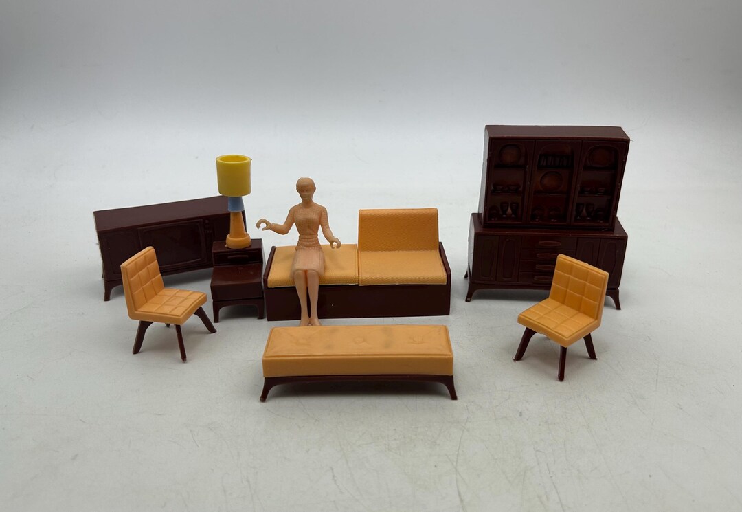 Vintage Plastic Dollhouse Furniture - Midcentury Modern Living Room ...