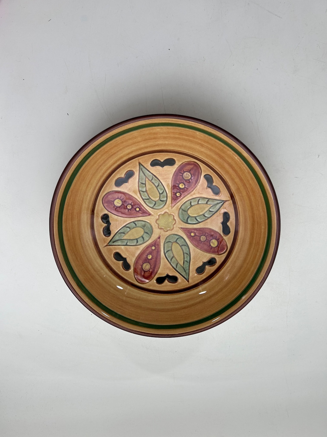 Vintage Pennsbury Pottery Bowl / Dish -- Brown, Aqua and Mauve Stylized ...