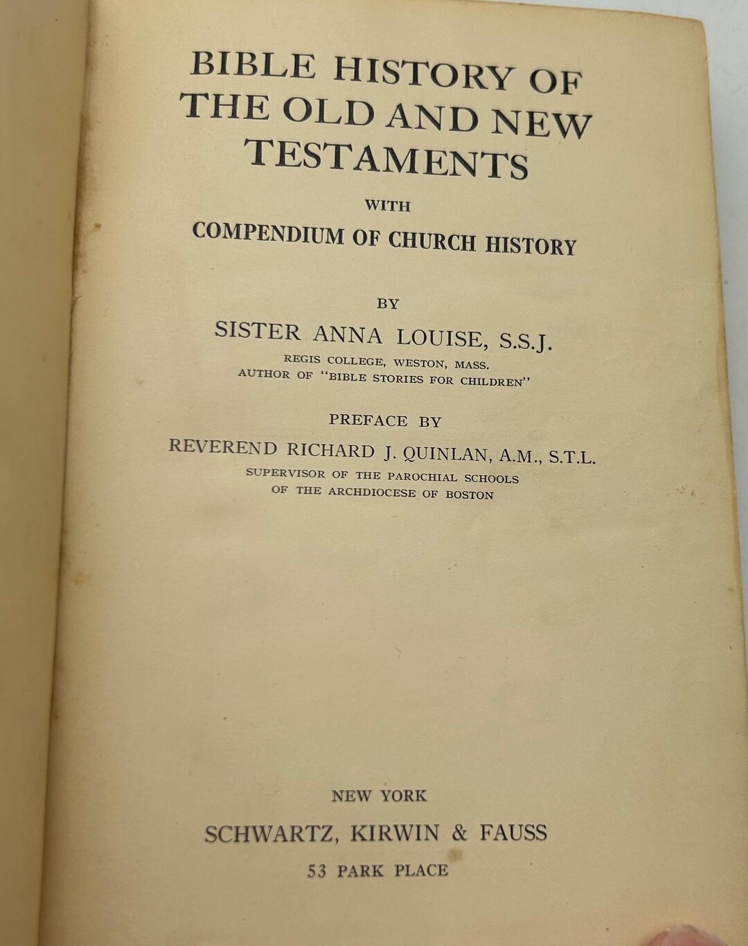 Vintage Book: Bible and Church History, 1928, Sister Anna Louise SSJ ...