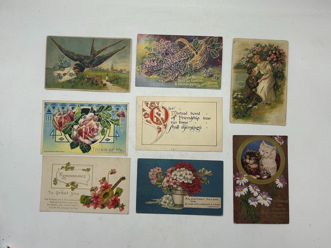8 Vintage / Antique Friendship / Love Postcards: Early 1900s, Some With ...