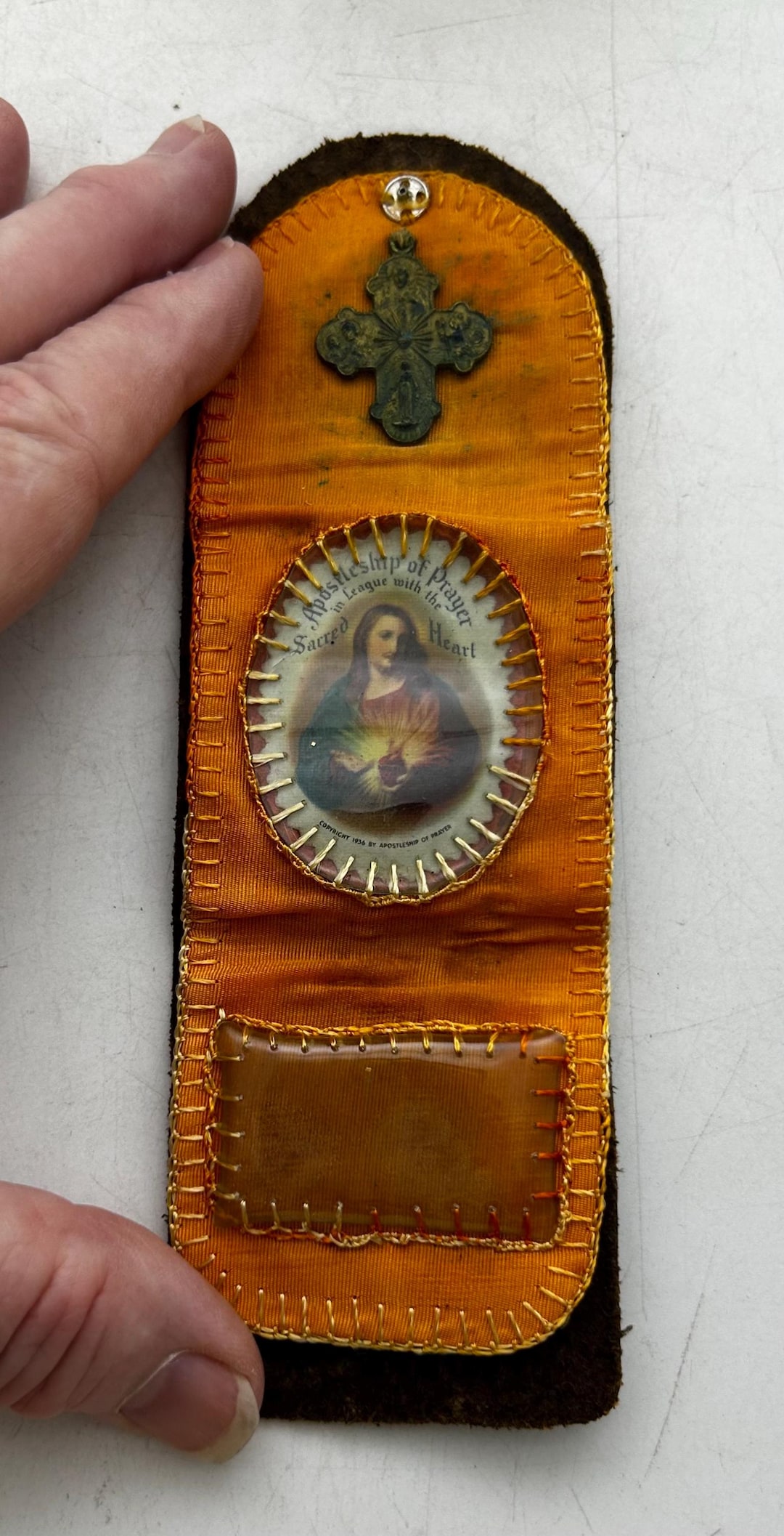 Vintage Pocket Devotional in Brown Leather Case -- Sacred Heart of ...