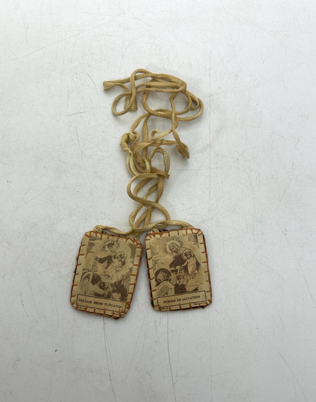 Vintage Cloth Scapular: Blessed Virgin Mary, Sepia, Original Cord as Is ...