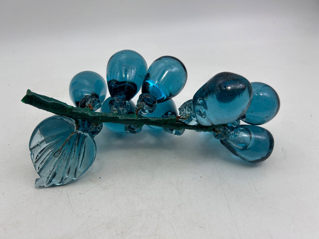 Vintage Blue Glass Grape Cluster, 10 2 Inch Hand-blown Grapes and Leaf ...