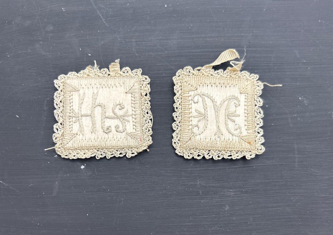 Vintage Hand Embroidered Scapular -- IHS and M (jesus and Blessed ...