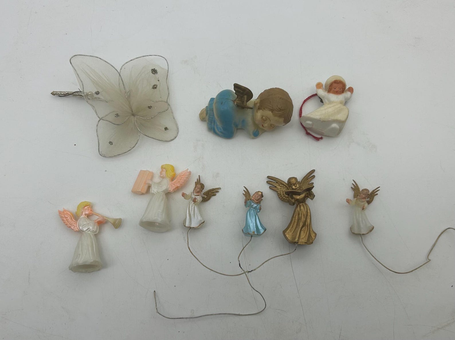 8 Small Vintage Plastic Angels Plus Net Wings for Collection, Crafts ...