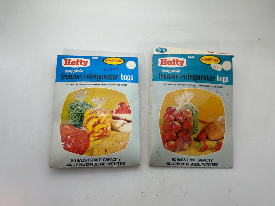Vintage Hefty Freezer Bags: Quart and Pint, 60+ Each, Twisties / Twist-ties, 1973, Original ...