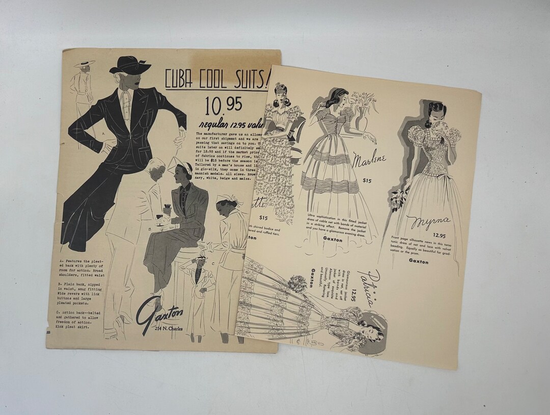 Vintage Newspaper Advertisement: Women's Clothing, Gowns, Suits ...