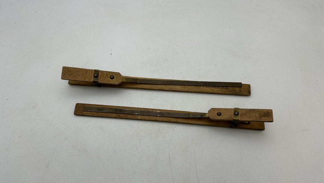 2 Vintage Holtite Wooden and Brass Spring Clamps / Clips: AM Goblirsch ...