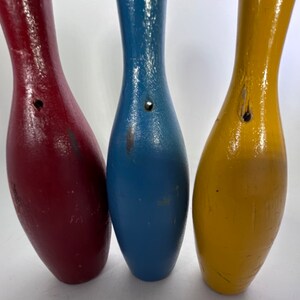3 Vintage Toy Bowling Pins - 7 Inches Tall, Red, Yellow and Blue, for ...