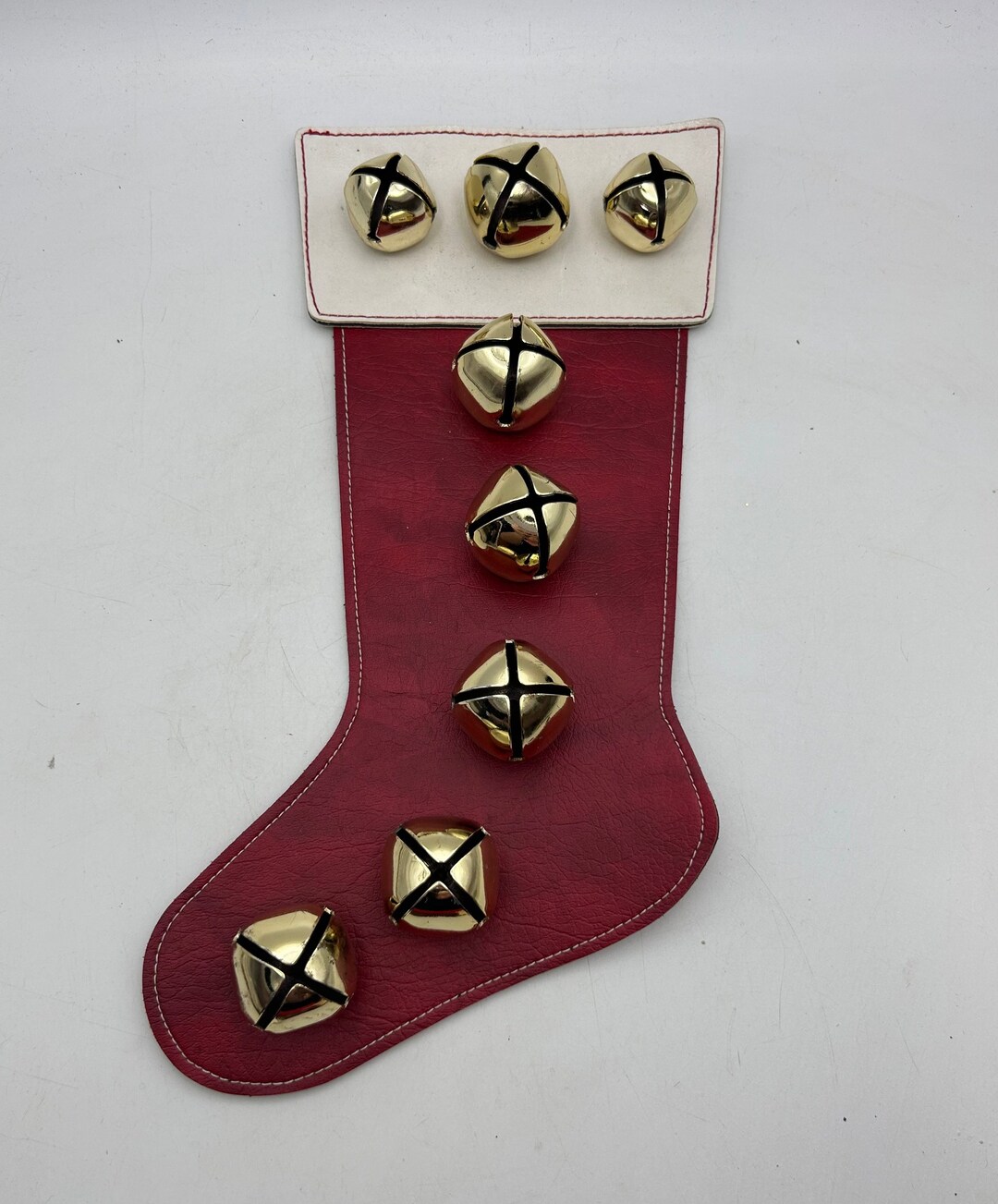 Vintage Red and White Vinyl Christmas Stocking With Large Gold Jingle ...
