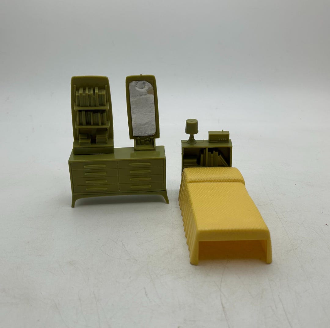Vintage Marx Plastic Dollhouse Furniture: Midcentury Modern Bedroom ...