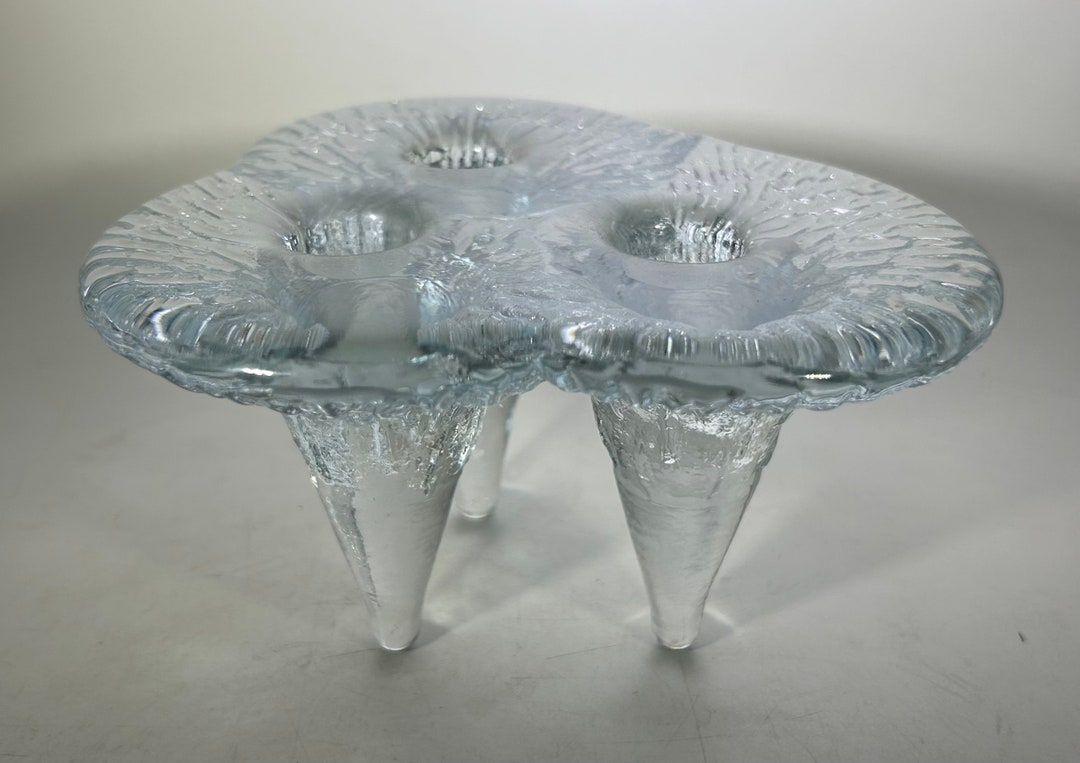 Vintage Blenko Melting Ice Candle Holder for 3 Tapers, MCM, Christmas ...