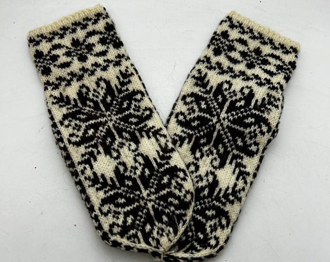Vintage Brown and White Wool Mittens: Handmade, Like New, Scandinavian ...