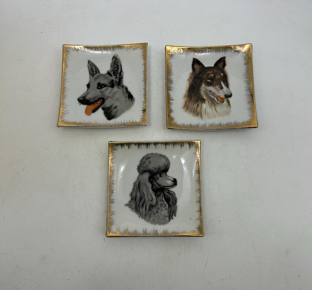 Vintage Ceramic Dog Wall Plates or Trinket Trays: Poodle, German ...