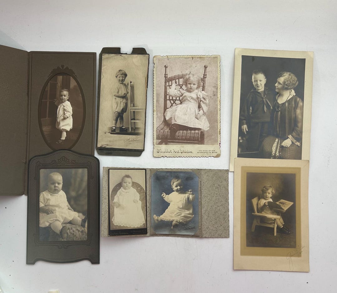8 Antique Photographs of Children, Babies, Sepia and Black & White ...