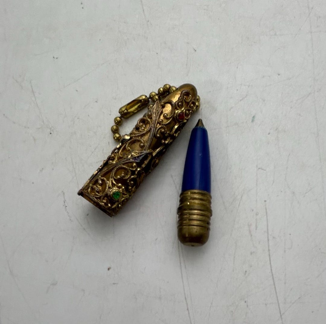 Vintage Fancy Gold-tone Miniature Pen on Key Chain, for Purse, 1960s ...