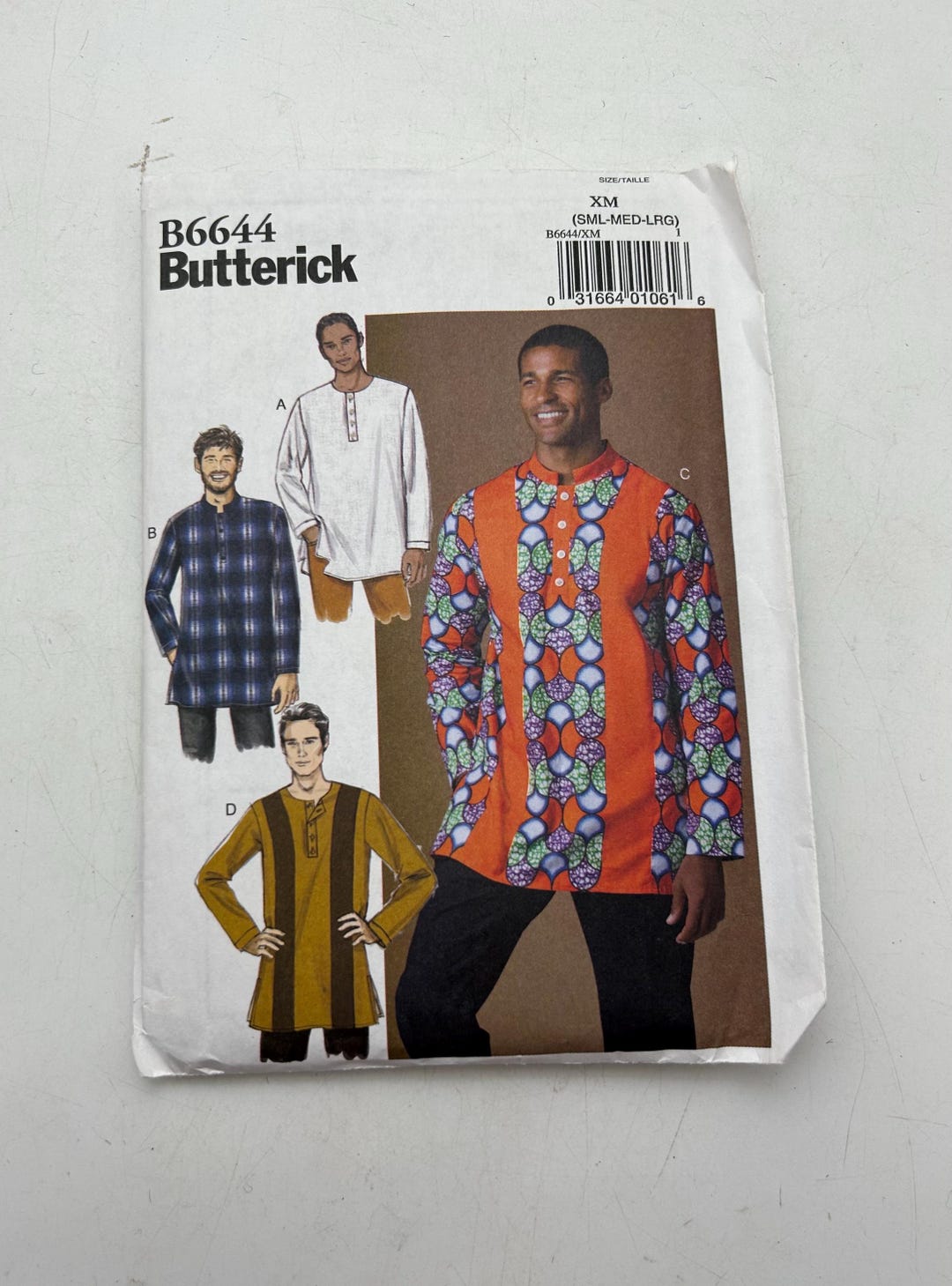 Butterick Sewing Pattern: B6644, Men’s Tunic Shirt, Stand-up Collar ...