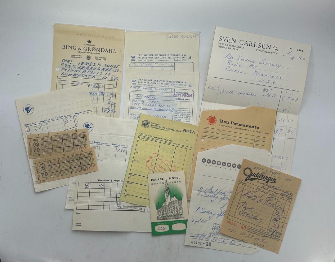 Vintage Travel Receipts, 1962 Tour, Copenhagen, Denmark, Palace Hotel ...