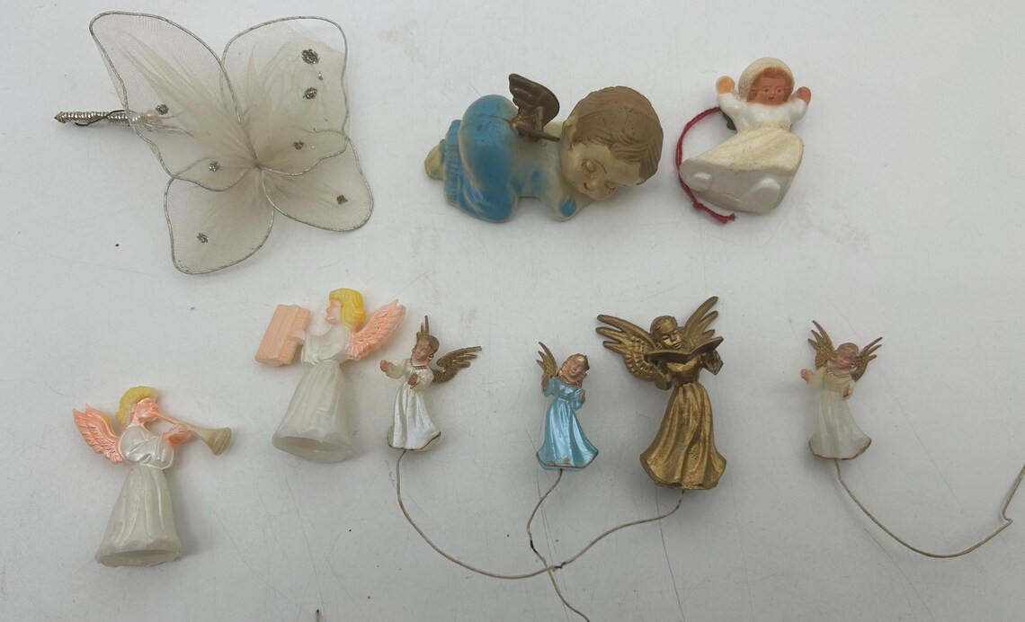 8 Small Vintage Plastic Angels Plus Net Wings for Collection, Crafts ...