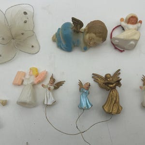 8 Small Vintage Plastic Angels Plus Net Wings for Collection, Crafts ...