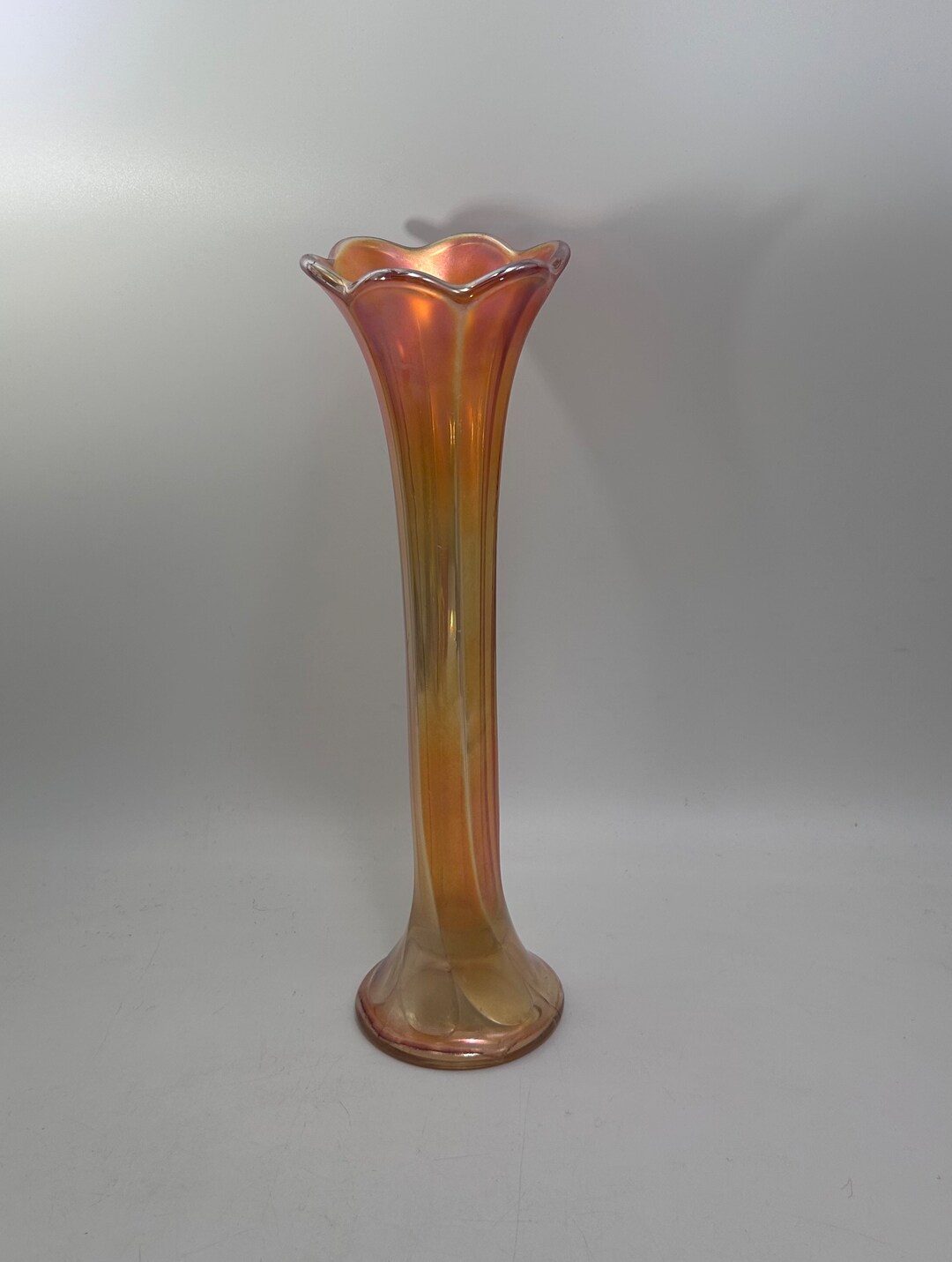 Vintage Marigold Carnival Glass Vase -- Trumpet, 6 Petals, Iridescent ...