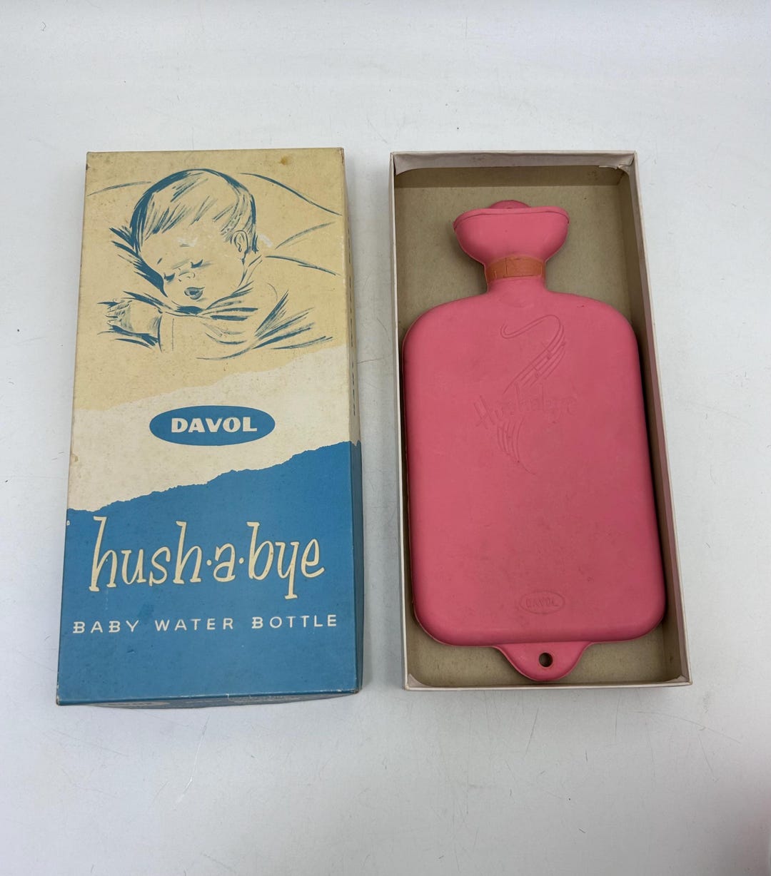 Vintage Davol Hush-a-bye Pink Hot Water Bottle - Original Box, 9 Inches ...