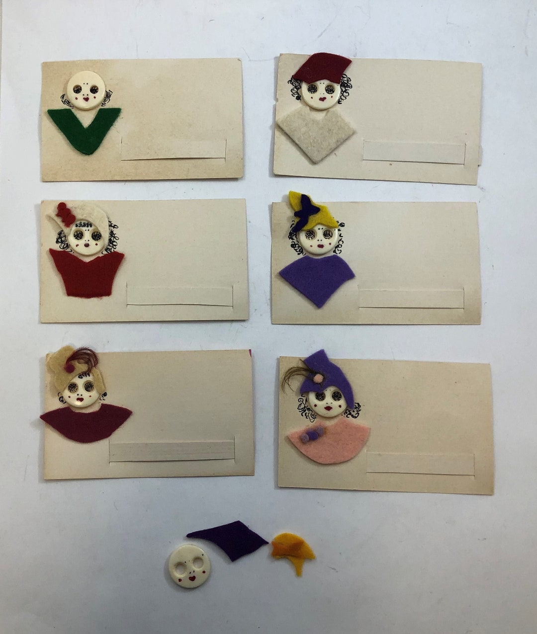 6 Vintage Party Name / Place Cards -- 1940s Handmade With Fancy Ladies ...