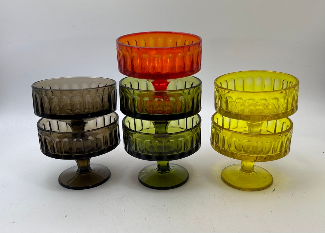 Vintage Imperial Glass Stemmed Sherbet / Dessert Bowls - Yellow and ...